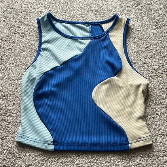 SHEIN | Tops | Shein Colorblock Crop Top Blue And Cream | Poshmark
